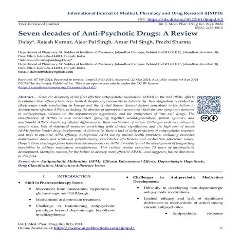 Seven decades of Anti-Psychotic Drugs: A Review | PDF