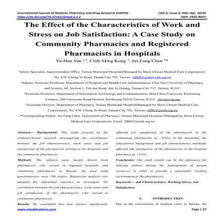 The Effect of the Characteristics of Work and Stress on Job ...
