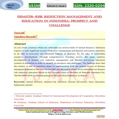 DISASTER-RISK REDUCTION MANAGEMENT AND EDUCATION IN INDONESIA: PROSPECT ...