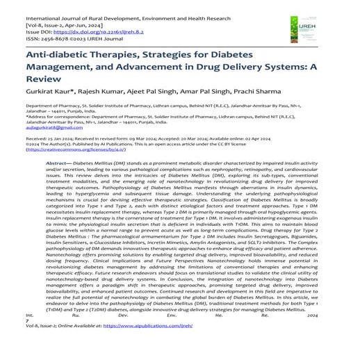Anti-diabetic Therapies, Strategies for Diabetes Management, and ...