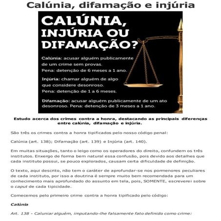 Calúnia Difamação E Injúria Pdf