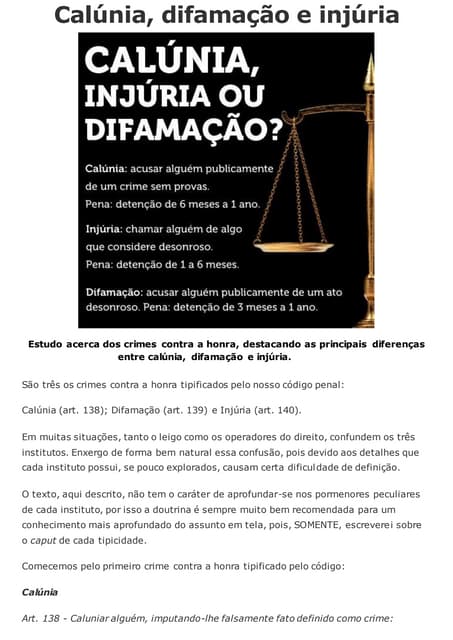 Calúnia Difamação E Injúria Pdf