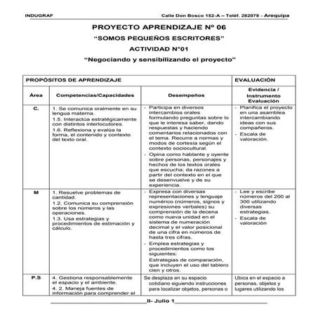 proyecto de aprendizaje del segundo grado | DOC