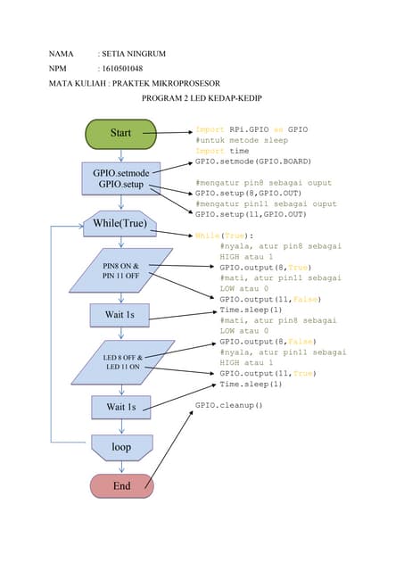 FLOWCHART DAN PROGRAM 2 LED KEDIP-KEDIP | PDF