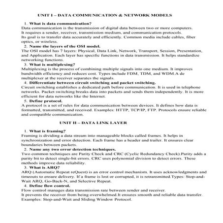data communication and network models two marks with answers | PDF