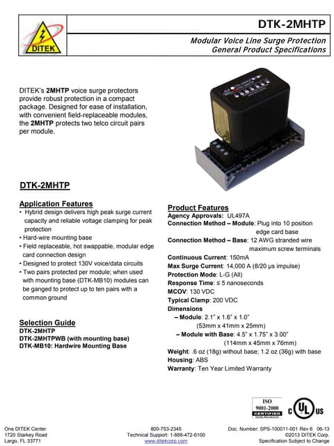 DITEK 2MHLP Data Sheet | PDF