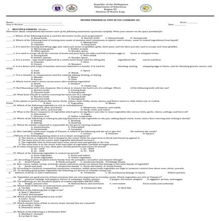 2nd Quarter Examination Cookery -Grade 1010 | DOCX