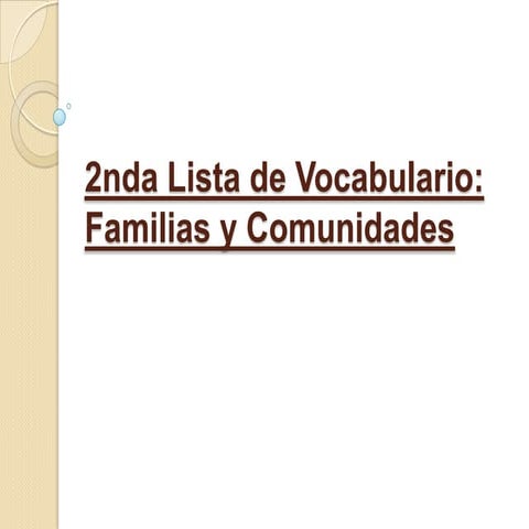 Tercera lista de vocabulario familias y comunidades | PPTX