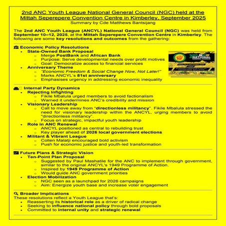 2nd ANC Youth League National General Council Resolutions by Matthews ...