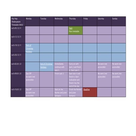 Assignment timetable | DOCX