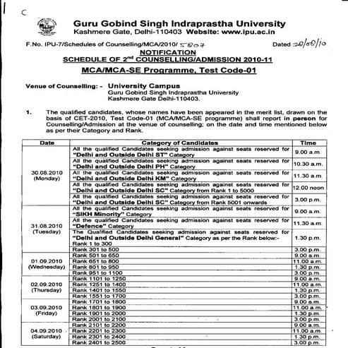 IP MCA 2nd counseling 2010 Notice | PDF