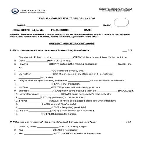 Present simple (6th grades) | DOC