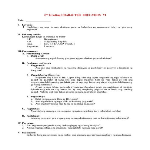 2nd grading character education vi | DOCX