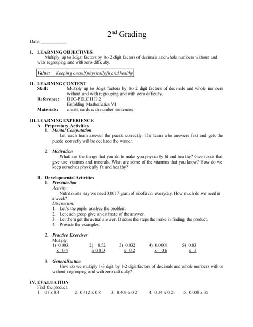 A detailed lesson plan in mathematics 1 | PDF