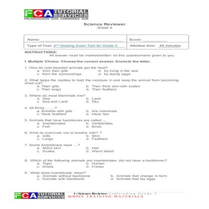 Science Grade 5 2nd Grading Reviewer Set | DOCX