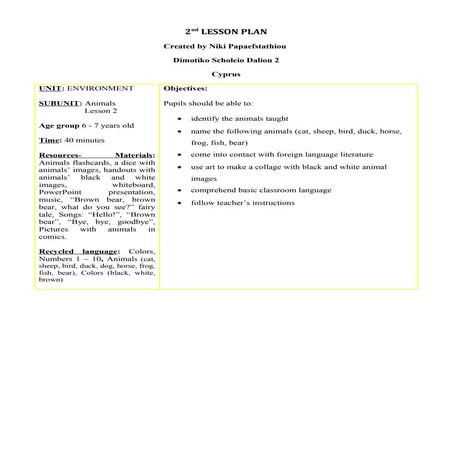 2nd lesson plan animals niki papaeftsthiou | DOC