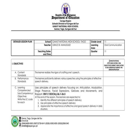 2nd quarter lesson plan / report plan in oral communication | DOCX