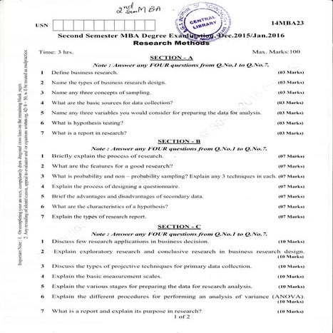2nd Semester MBA (Dec-2015; Jan-2016) Question Papers | PDF