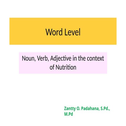 Word Level NOUN, VERB, ADJECTIVE in the context of Nutrition | PPTX