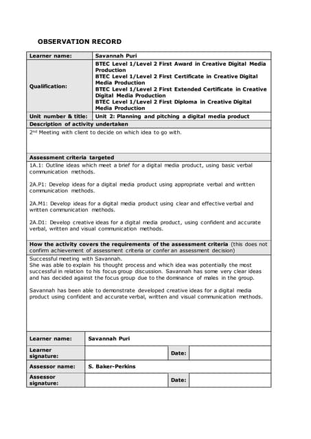 Savannah 1 st meeting observation record | DOCX