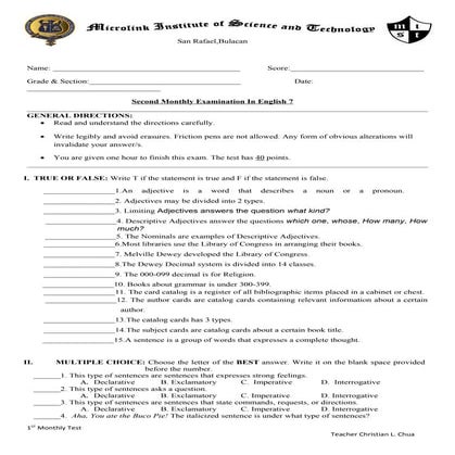 JHS 2nd monthly english 7 | DOC