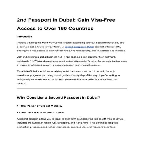 2nd Passport in Dubai_ Gain Visa-Free Access to Over 150 Countries.docx