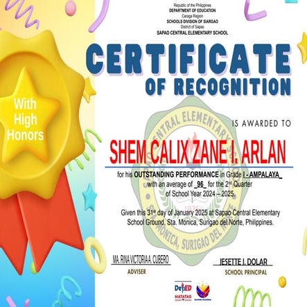2ND Quarter certificate of recognition 2025 | PPTX