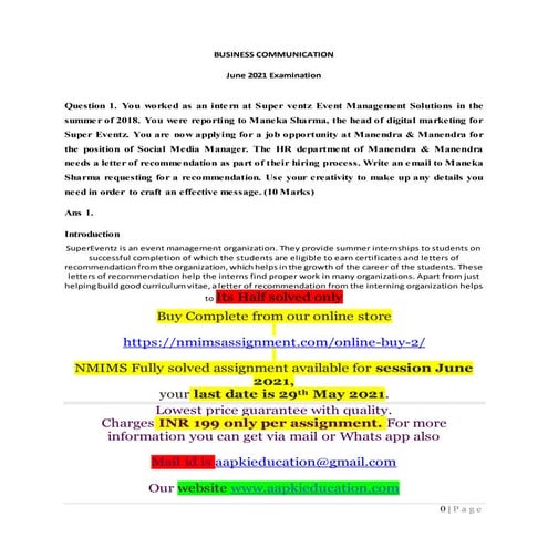 2nd sem nmims solved assignments june 2021 | DOCX