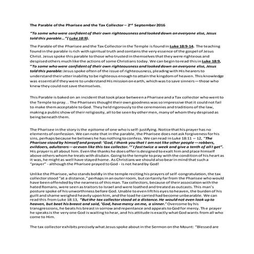 2nd September 2016 - The Parable of the Pharisee and the Tax collector ...
