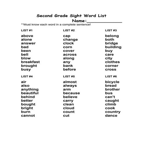 2nd sightwords | PDF