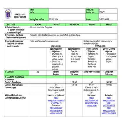 Science 9 Lesson Plan | DOCX