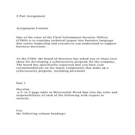 2 Part AssignmentAssignment ContentOne of the roles of.docx | IT and Internet Support | Internet
