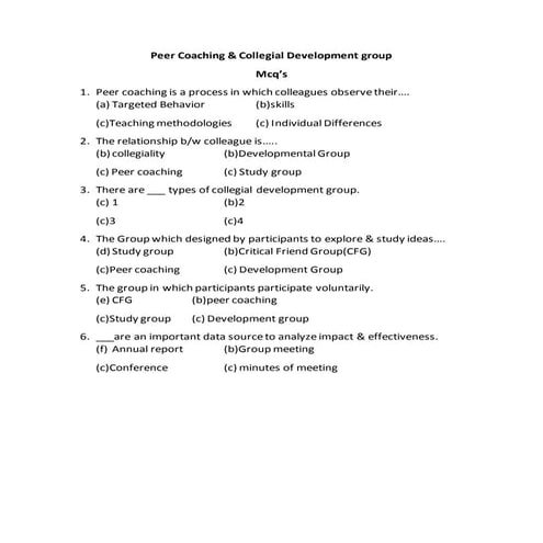 peer coaching question paper | PDF
