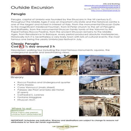 perugia and nature excursion sheets, combine your excursion!! | PDF