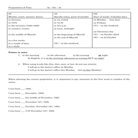 Prepositions of time | PDF