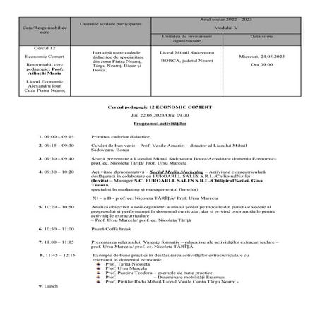 2 Program cerc discipline economice judetul | PDF