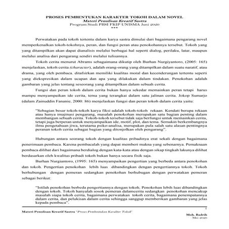 2 proses pembentukan karakter tokoh dalam novel | PDF