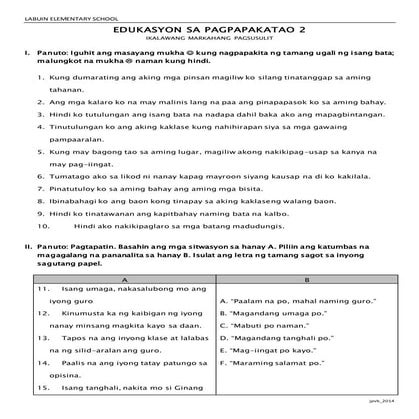 Second Periodic Test Grade 2 | DOCX