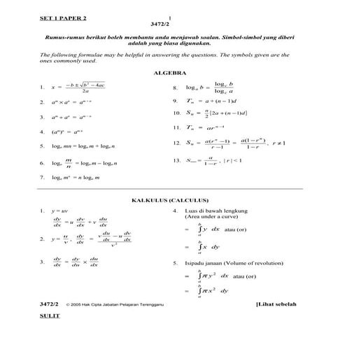 Matematik Tambahan SPM | PDF