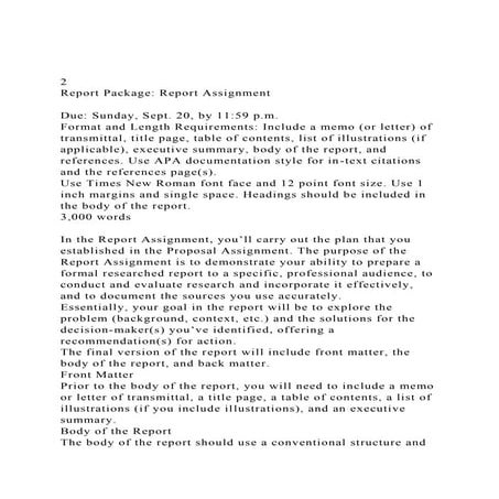 2Report Package Report AssignmentDue Sunday, Sept. 20, b.docx