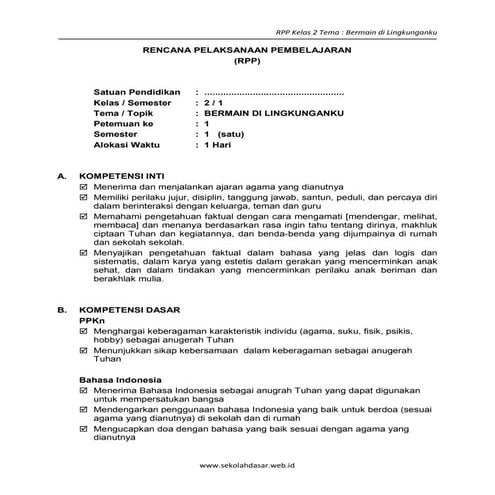 [2] rpp sd kelas 2 semester 1 bermain di lingkunganku www.sekolahdasar.web.id