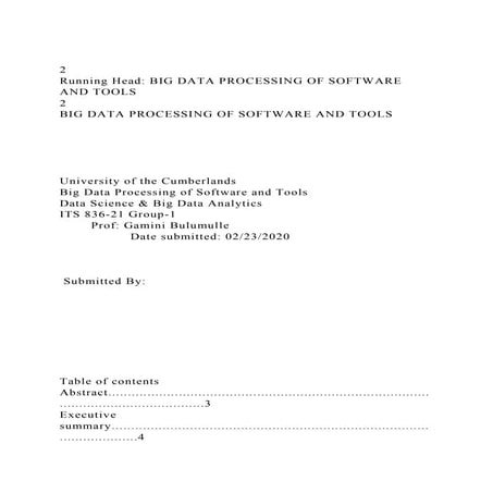 2Running Head BIG DATA PROCESSING OF SOFTWARE AND TOOLS2BIG.docx