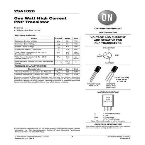 Original PNP Transistor A1020-Y A1020 1020 2SA1020 TO-92 New ON ...