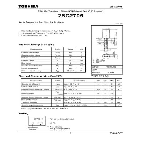 Original transistor NPN 2SC2705 C2705 TO 92 New TOSHIBA | PDF ...