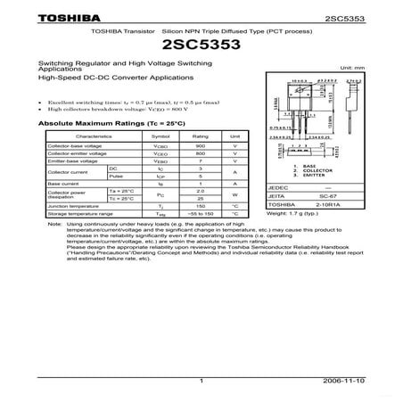 Original NPN Transistor 2SC5353 C5353 5353 TO-220F New Toshiba | PDF