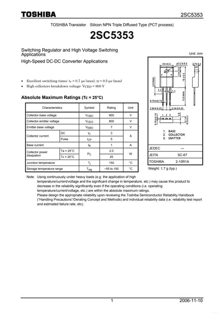 Original NPN Transistor 2SC5200 C5200 TO-3P New Toshiba | PDF