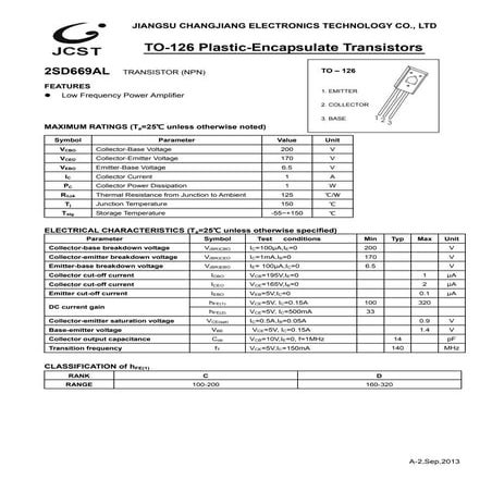 Original Transistor NPN 2SD669AL D669ACLD669 120V 1.5A TO-126 New ...