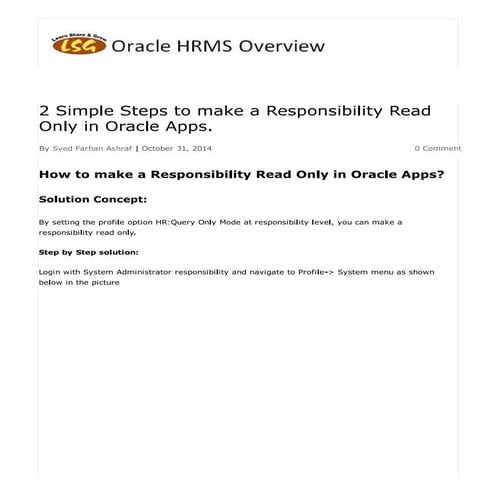 Simple Steps To Make A Responsibility Read Only In Oracle Apps Pdf