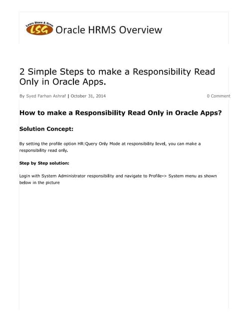 Simple Steps To Make A Responsibility Read Only In Oracle Apps Pdf