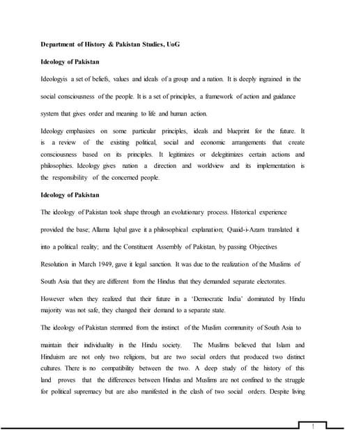 pak studies chapter no1 ( short answer ) ideology of pakstan | RTF